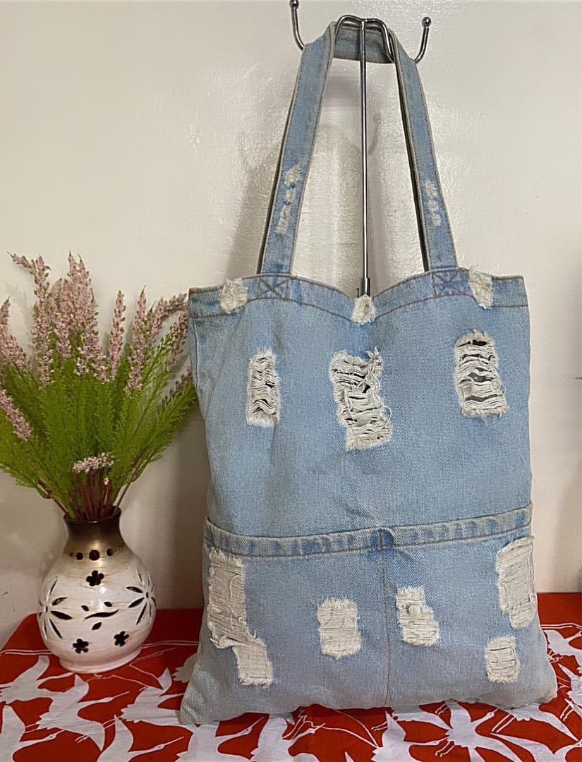 Tattered Denim Tote Bag on Carousell