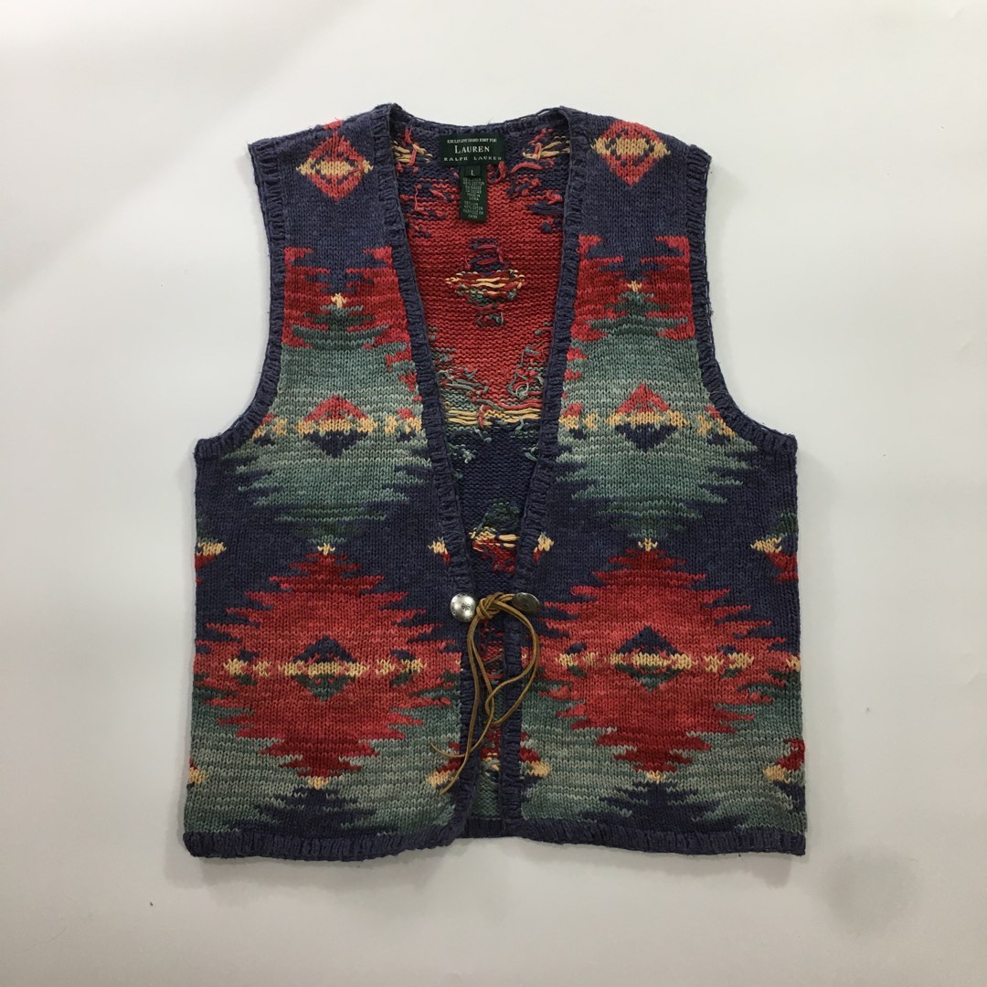 Vintage Ralph Lauren Hand Knit Vest Western Aztec, Men's Fashion, Tops ...