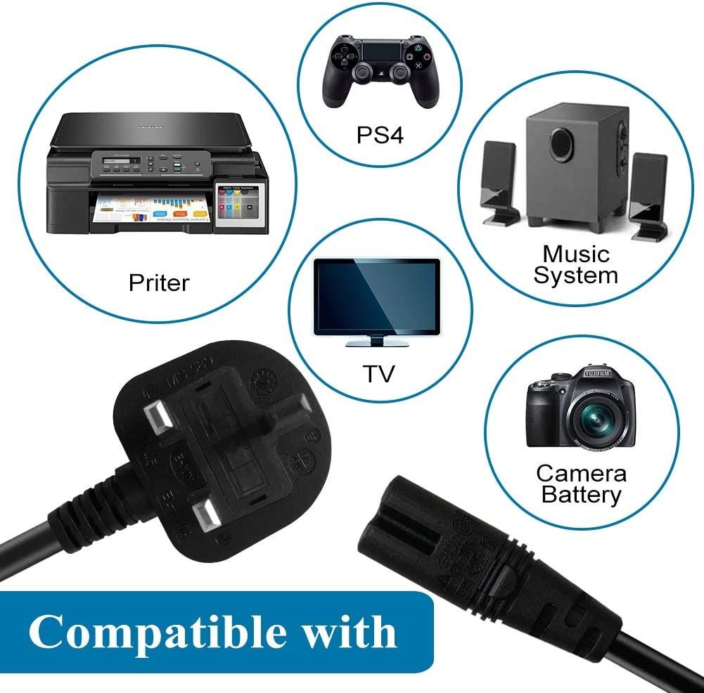 XCOZU Power Cable, 1.5m IEC C7 Figure 8 AC Mains Power Lead, 2 Pin ...