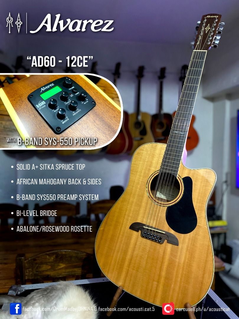 Alvarez AD60-12CE 12 String Guitar, Hobbies & Toys, Music & Media ...