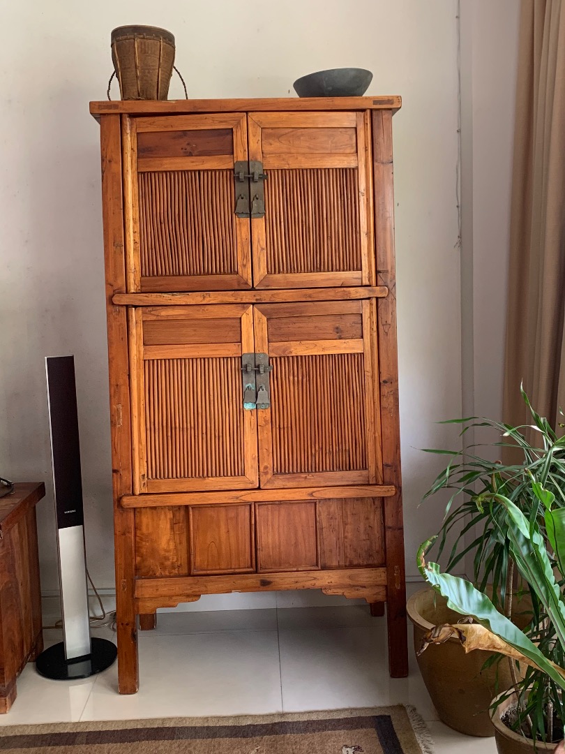 Antique Chinese Kitchen Cabinet with Bamboo and Sliding Panels ...