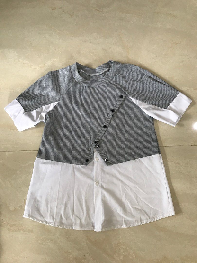 Blus casual 2 Warna putih dan abu2, Fesyen Wanita, Pakaian Wanita ...