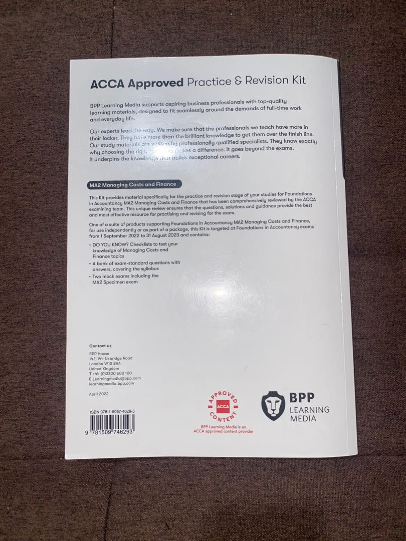 BPP ACCA MA2 Practice Revision Kit August 2023, Hobbies & Toys, Books ...