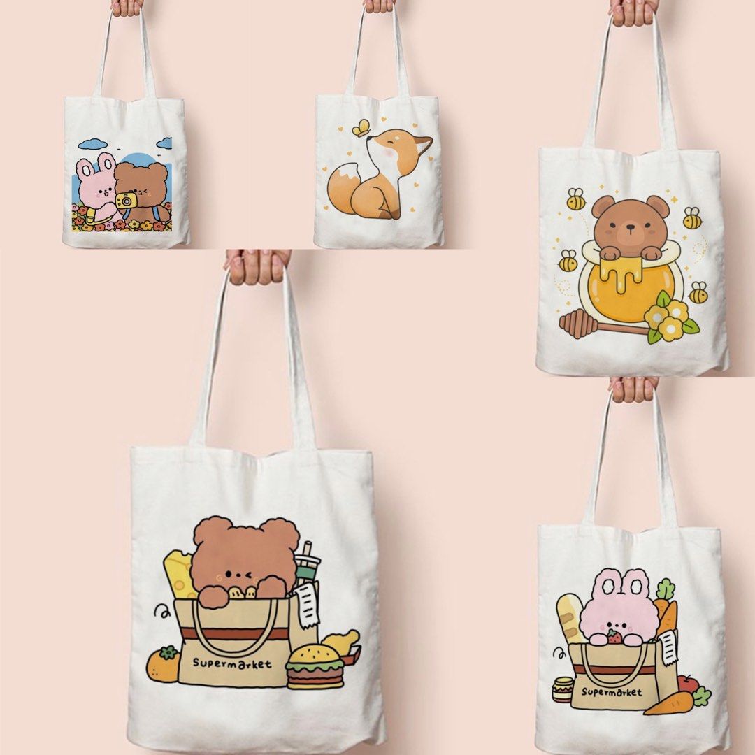 Canvas Tote Bag Custom Free Add Name Logo Character Animation Cartoon ...