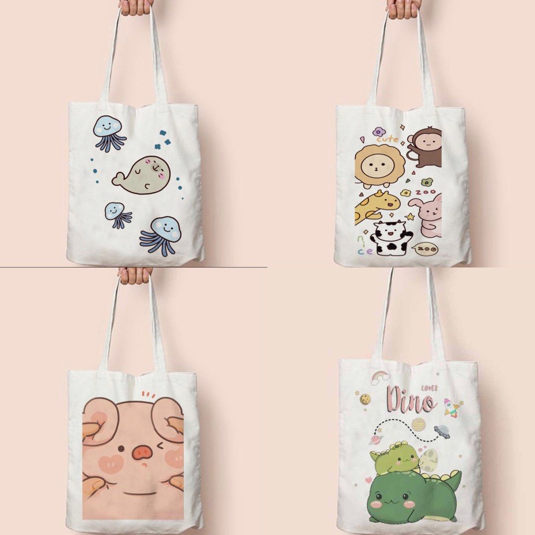 Totebag Canvas Tote Bag Cute Custom Animation Cartoon Free Add Name ...