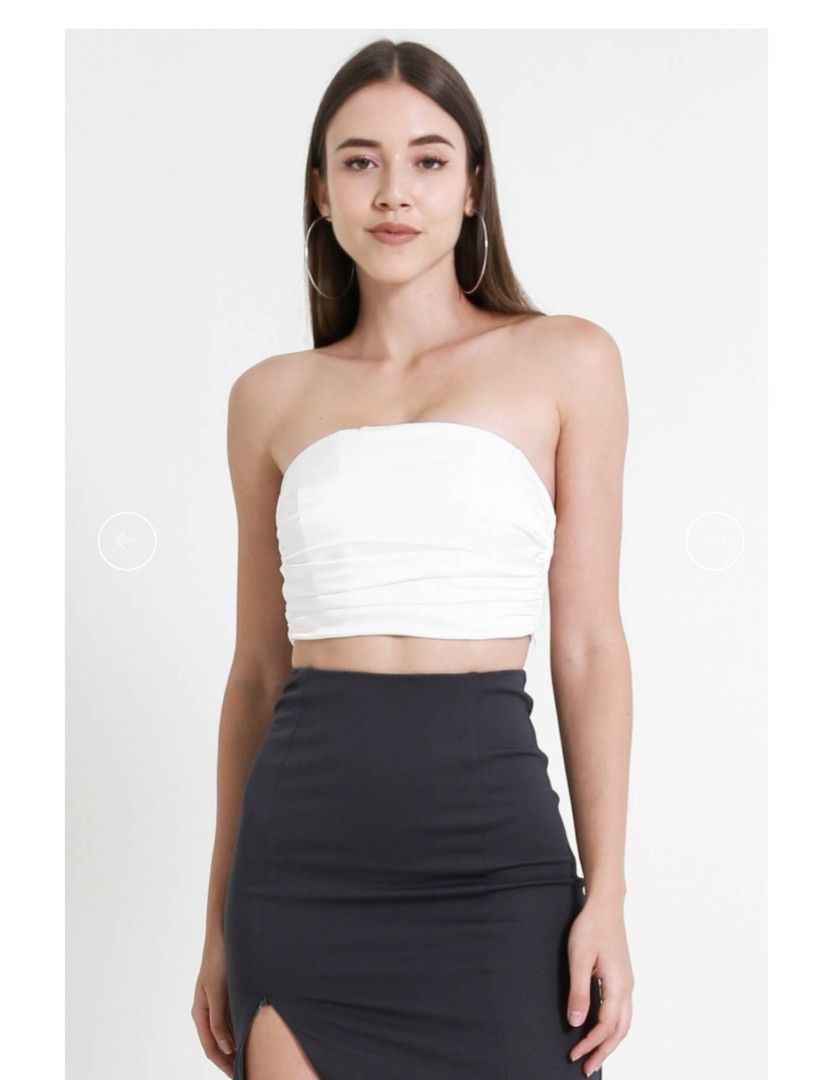 Carrislabelle Hera Satin Tube Top (Pearl White), Women's Fashion, Tops ...