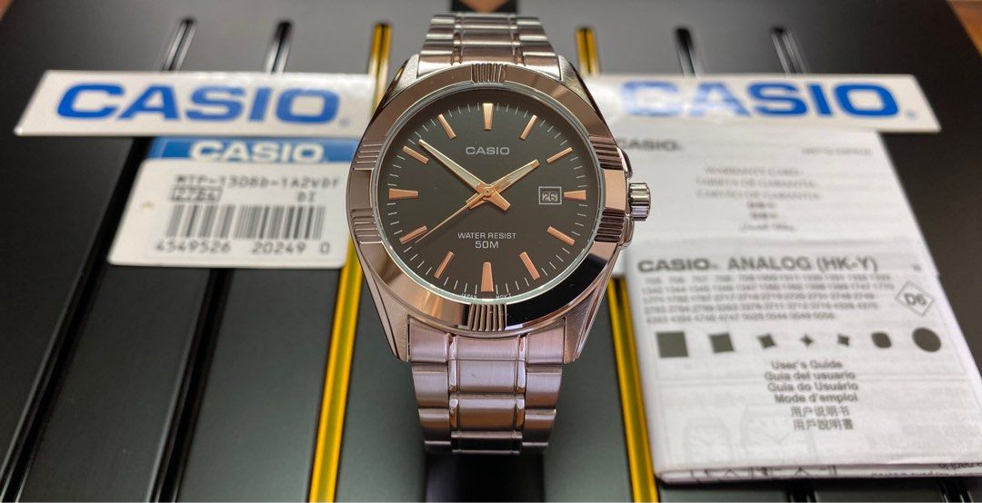 Casio ENTICER MTP-1308D-1A2 Men's Analog Quartz Watch MTP1308D-1A2 Steel Black Dial MTP1308 ...