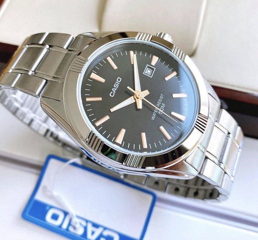 Casio ENTICER MTP-1308D-1A2 Men's Analog Quartz Watch MTP1308D-1A2 Steel Black Dial MTP1308 ...