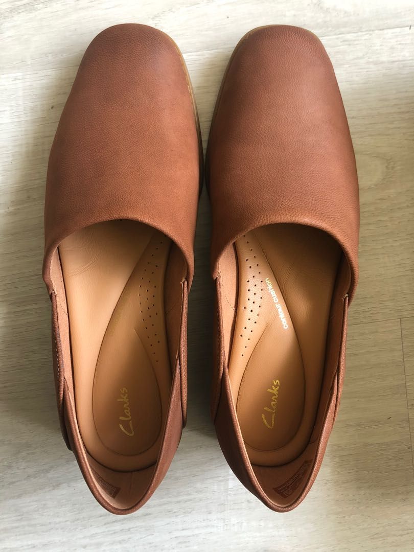 Clarks Pure Belle Dark Tan Leather, Women's Fashion, Footwear, Flats on ...