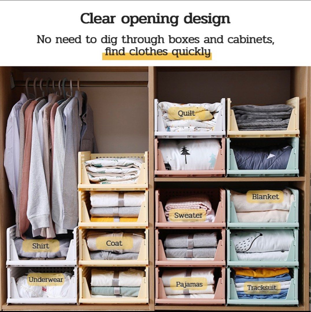 Collapsible stackable storage drawer shelf, Furniture & Home Living ...