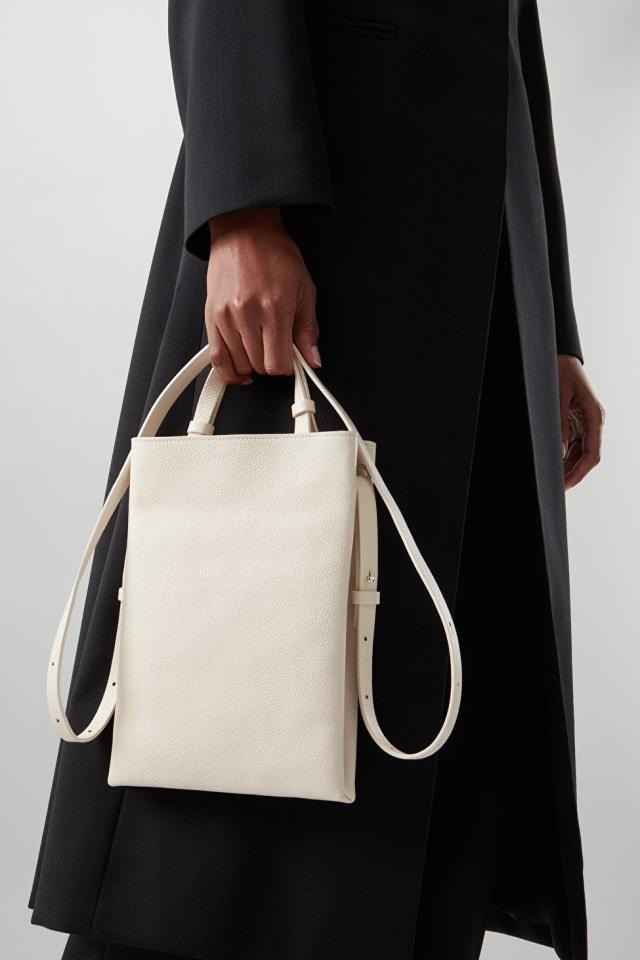 COS Mini Leather Tote Bag (Beige), Women's Fashion, Bags & Wallets ...