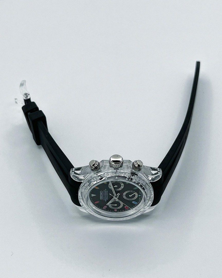Custom Seiko Mod See thru clear Rainbow Daytona Quartz Chronograph ...
