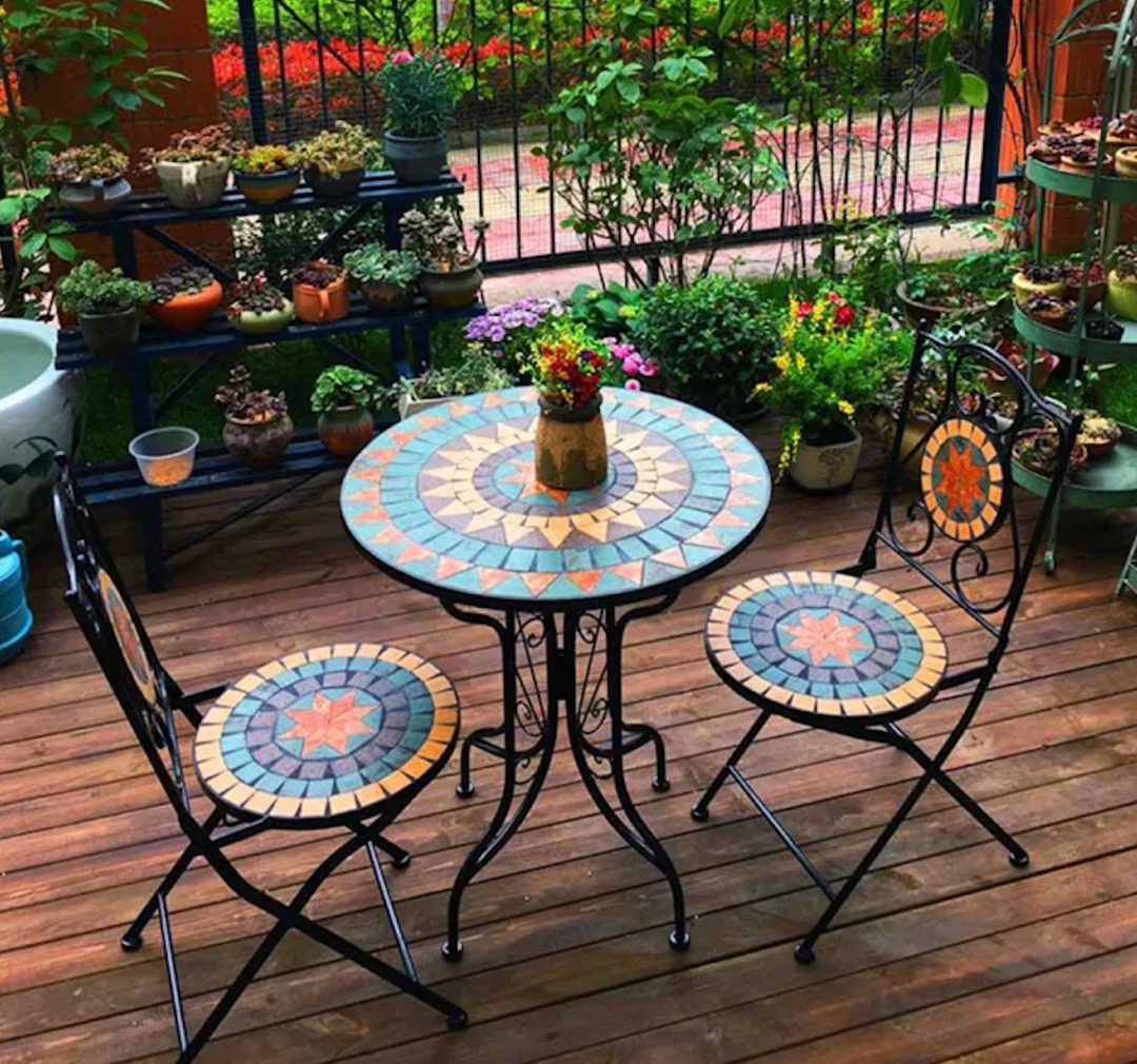 european style iron mosaic outdoor table chair set, Furniture & Home ...