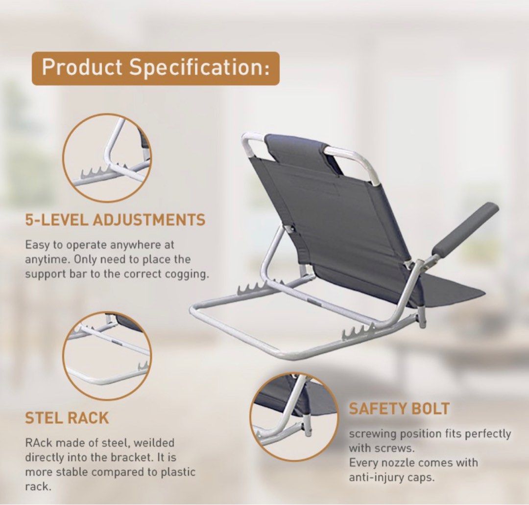 Foldable bed chair with arm rest, Health & Nutrition, Assistive ...