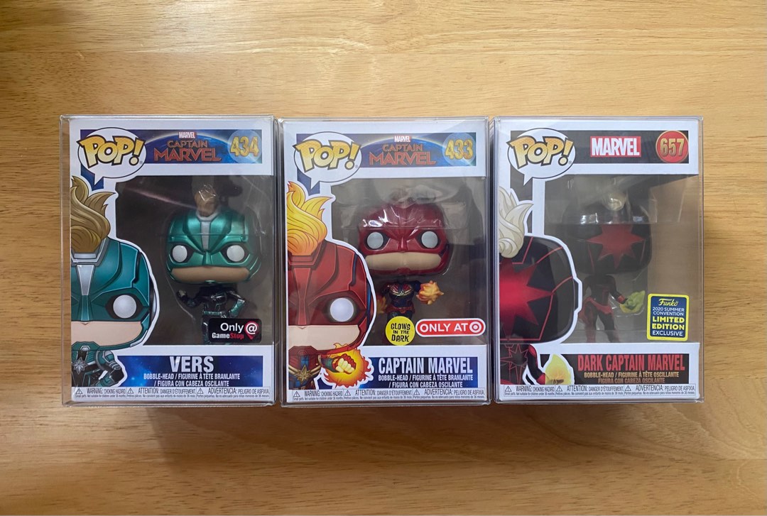 Funko POP! Captain Marvel (SET OF 3 - ALL WITH EXCLUSIVE STICKERS ...
