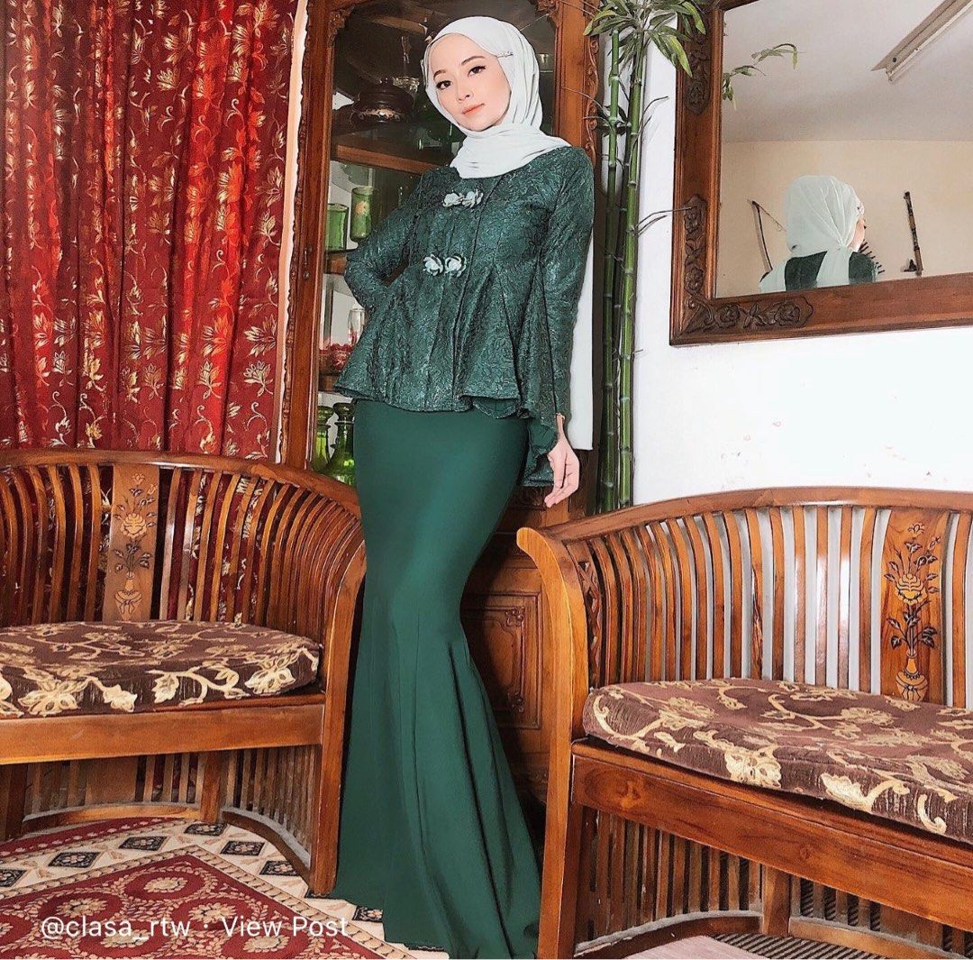 Gabrielle Kebaya (Emerald Green), Women's Fashion, Muslimah Fashion ...