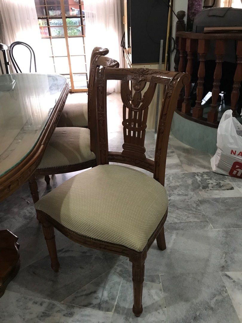 Jati Dining Table (Curved + Glass Topping), 8 Seater, Furniture & Home ...