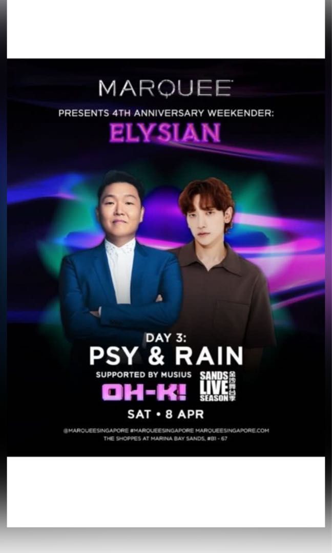 Marquee PSY and RAIN tickets, Tickets & Vouchers, Event Tickets on ...