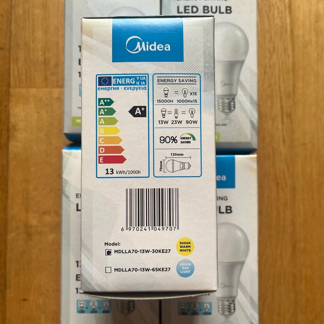 Midea light bulb 美的 燈膽 慳電膽 13W 220-240v-50/60Hz, 傢俬＆家居, 燈飾及風扇, 燈飾 ...