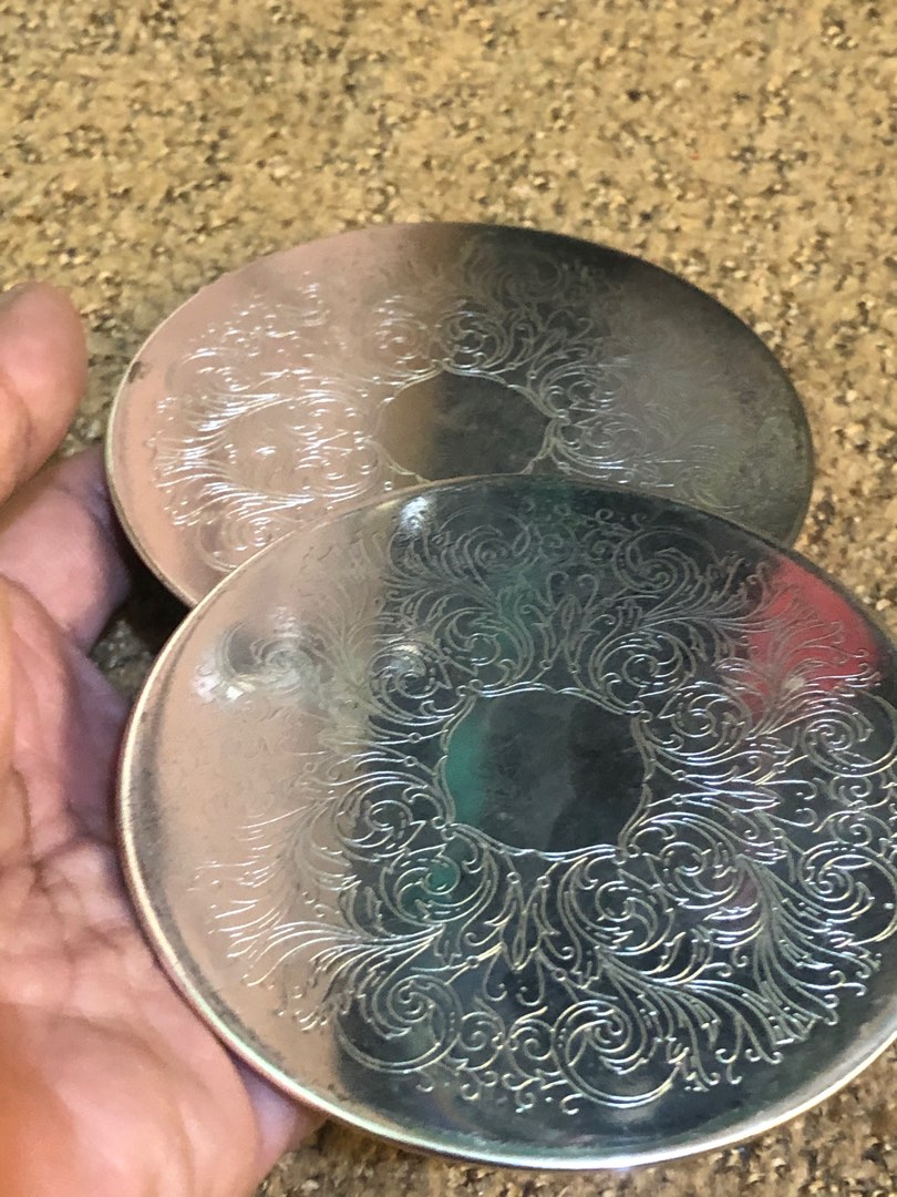 Pair of fancy metal base coasters on Carousell