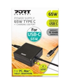 Port Designs 65W Type-C Laptop Power Supply with Charging USB Port ...