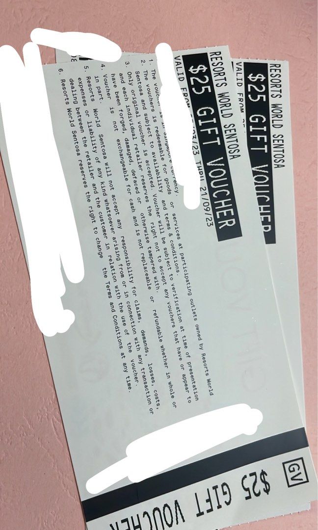 RWS gift vouchers $25 X 2, Tickets & Vouchers, Vouchers on Carousell