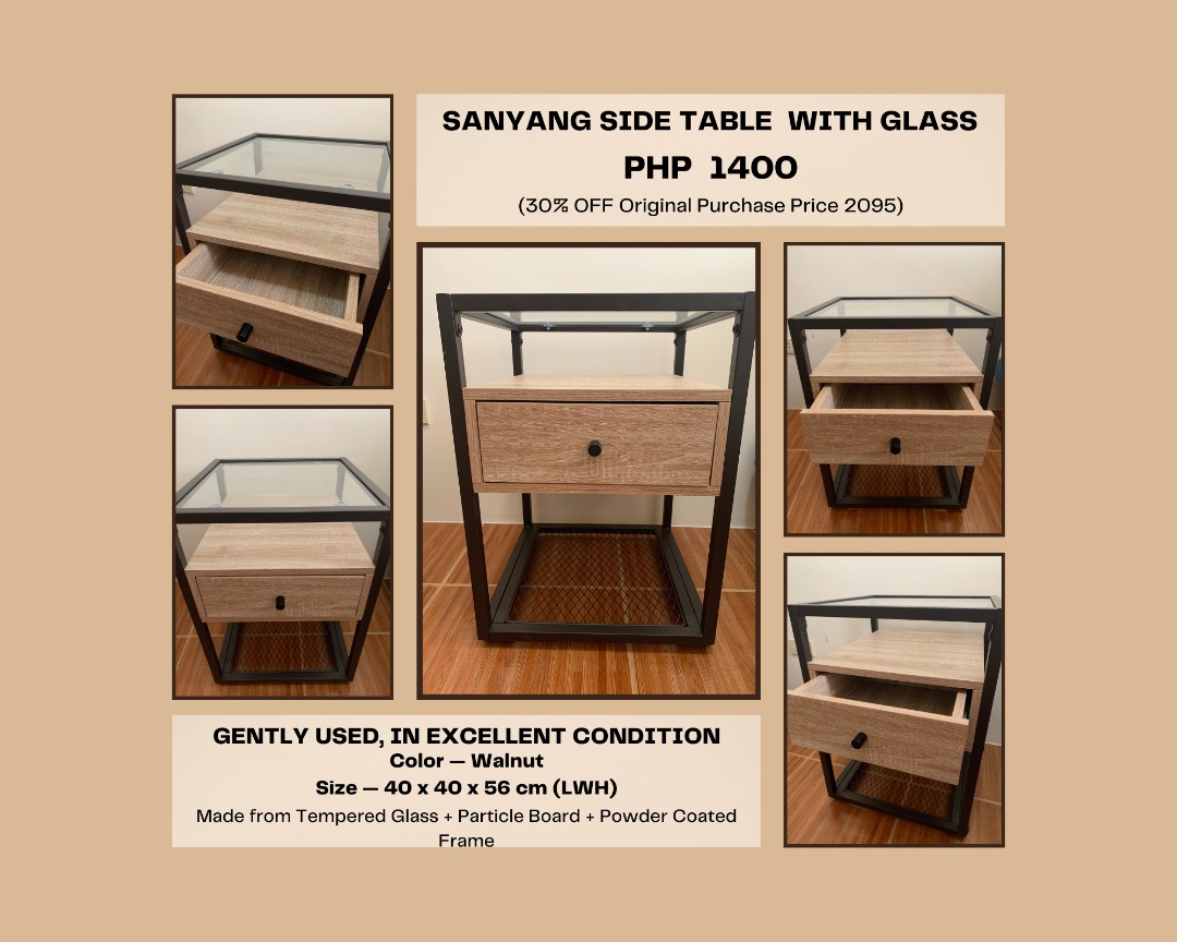Sanyang Side Table with Tempered Glass, Furniture & Home Living ...