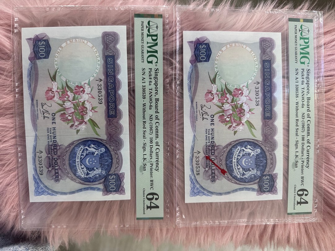 Singapore $100 Orchid Notes / 2pcs in running / PMG 64, Hobbies & Toys ...