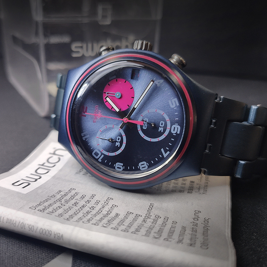 Swatch jam chrono chronograph FUCHSIA CIRCLE, Fesyen Pria, Jam Tangan ...