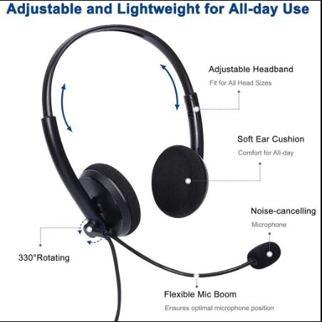 USB PC Headset Conference Call with Noise Cancelling Wired Headphones (JL0291), Audio ...