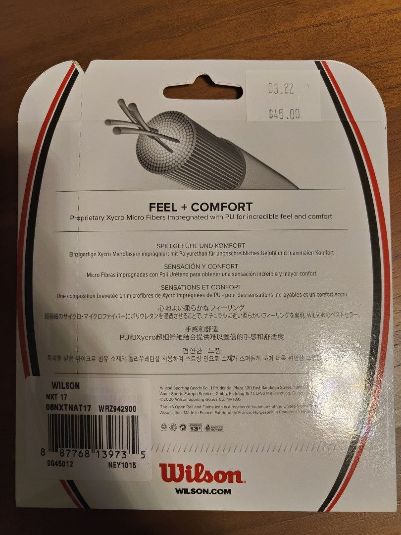 Wilson NXT Multi filament Strings 1.24mm gauge with free Wilson Towel ...