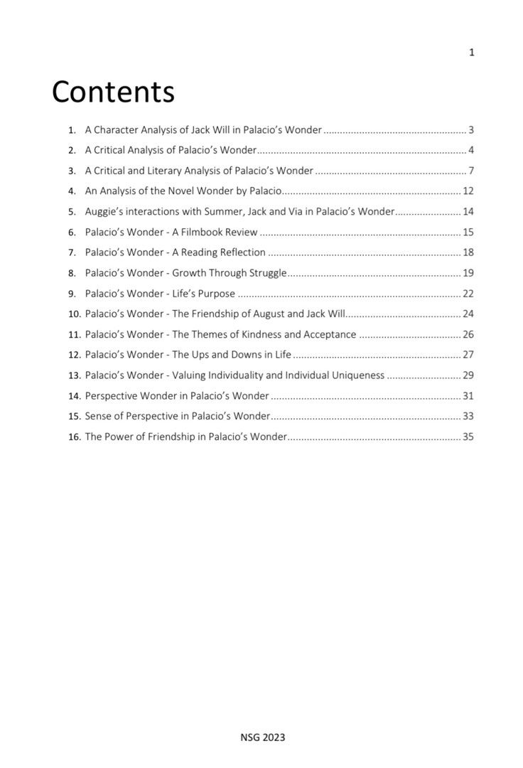 WONDER BY R. J. PALACIO GCE O LEVEL LOWER SECONDARY SEC 1 SEC 2 ...