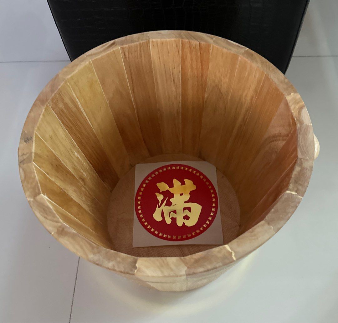 Wooden rice bucket with lid, Furniture & Home Living, Kitchenware ...