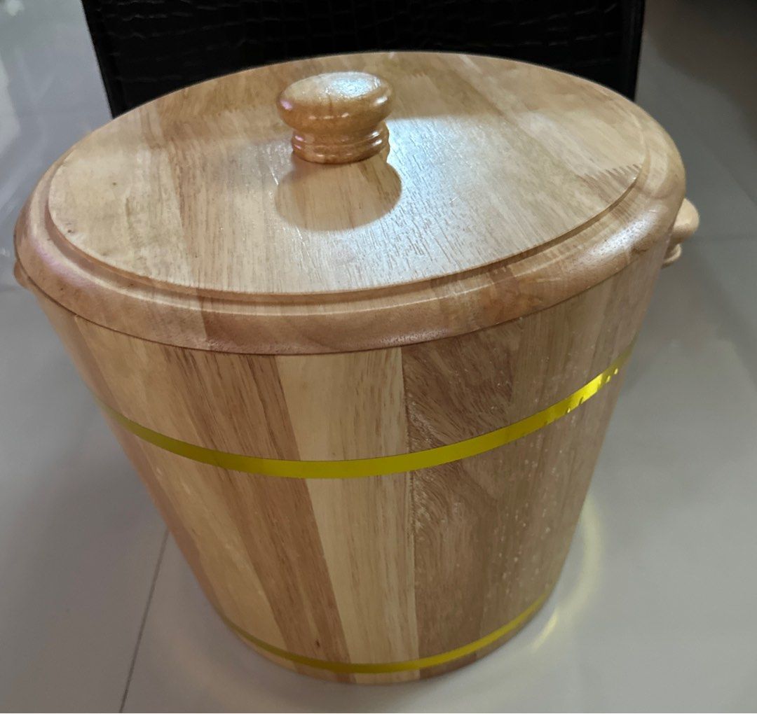 Wooden rice bucket with lid, Furniture & Home Living, Kitchenware ...