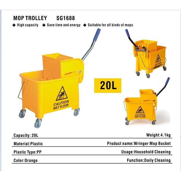 Yellow Mopping Pail With Wringer Trolley 20L / Mop Cart / Industrial ...