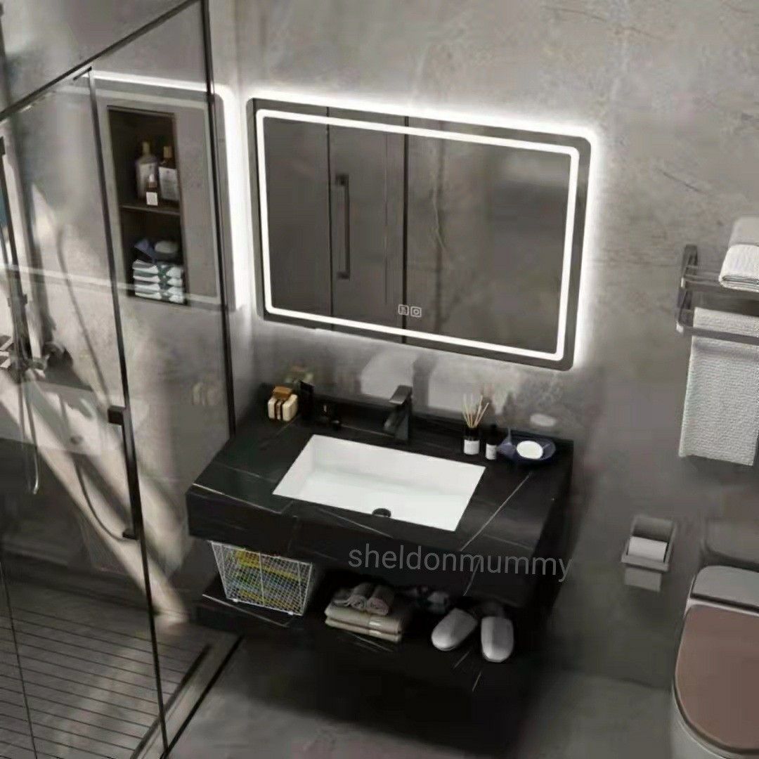 70/80/90cm LED Smart Mirror Sintered Stone Bathroom Toilet Vanity Set ...