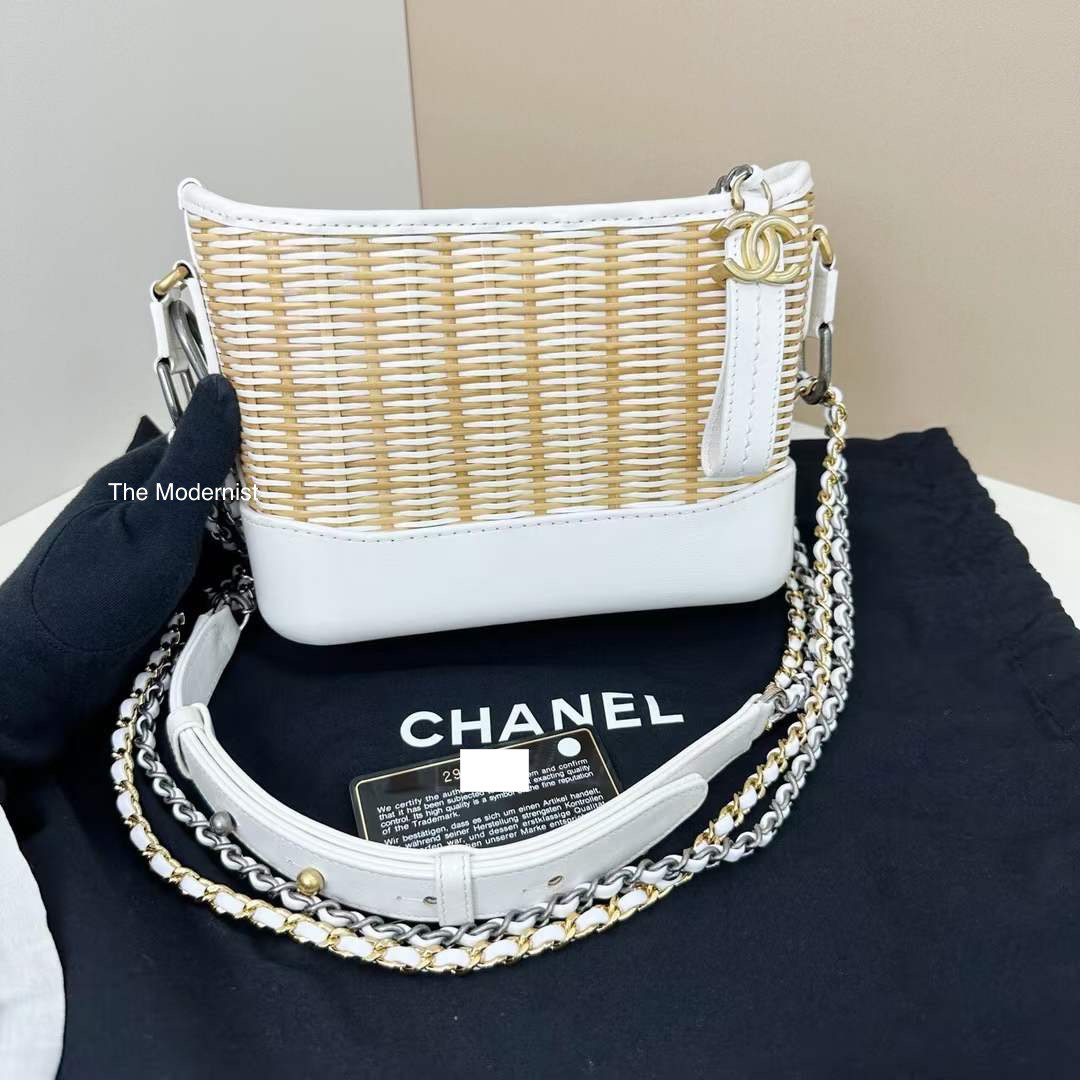 Authentic Chanel Raffia Rattan Small Gabrielle Hobo Bag White, Luxury ...
