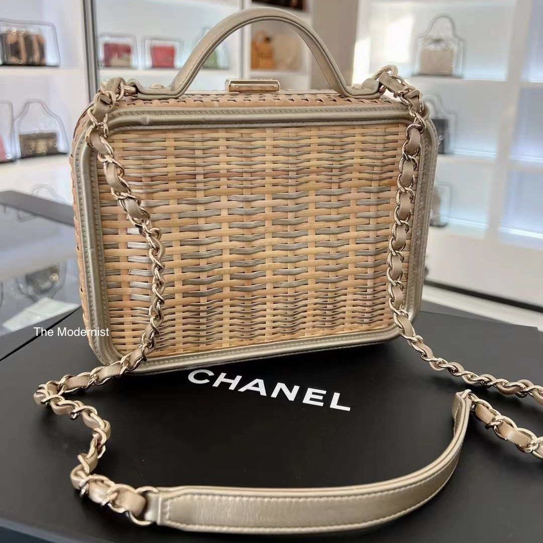 Authentic Chanel Rattan Vanity Case Gold, Luxury, Bags & Wallets on ...