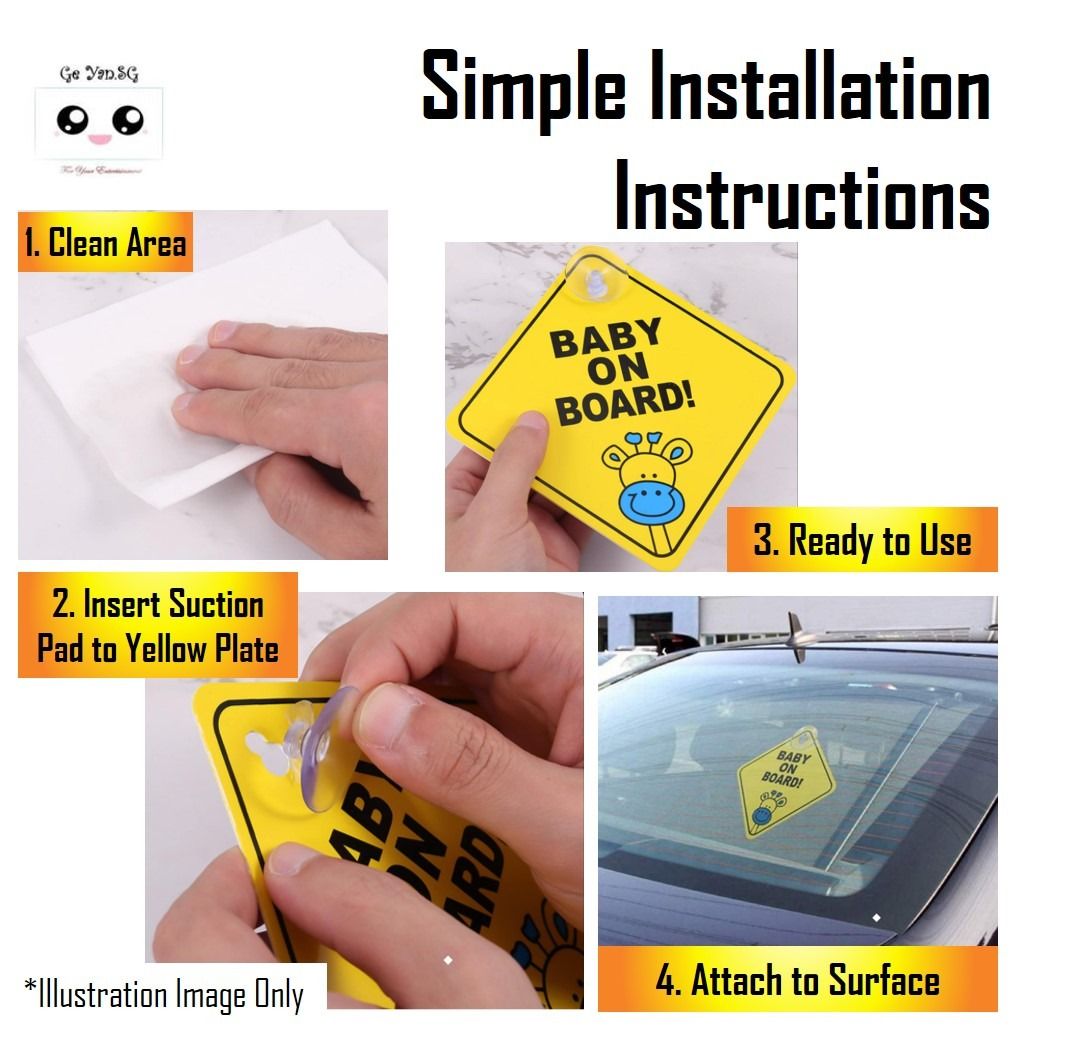 Baby On Board Cute Car Suction Plate Sign Signage Safety Badge Window ...