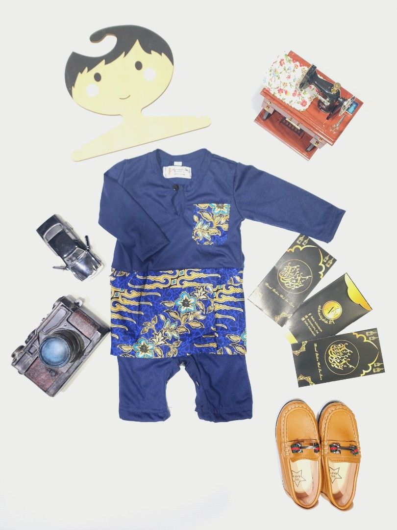 Baju Melayu Romper (Blue), Babies & Kids, Babies & Kids Fashion on ...
