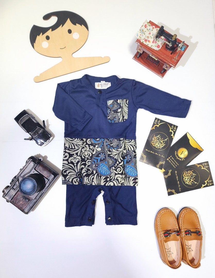 Baju Melayu Romper (Blue), Babies & Kids, Babies & Kids Fashion on ...