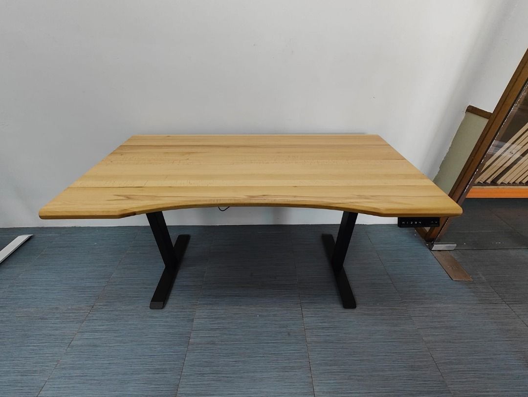 Beech Solid Wood Work Desk with Electric Height Adjustable Stand ...