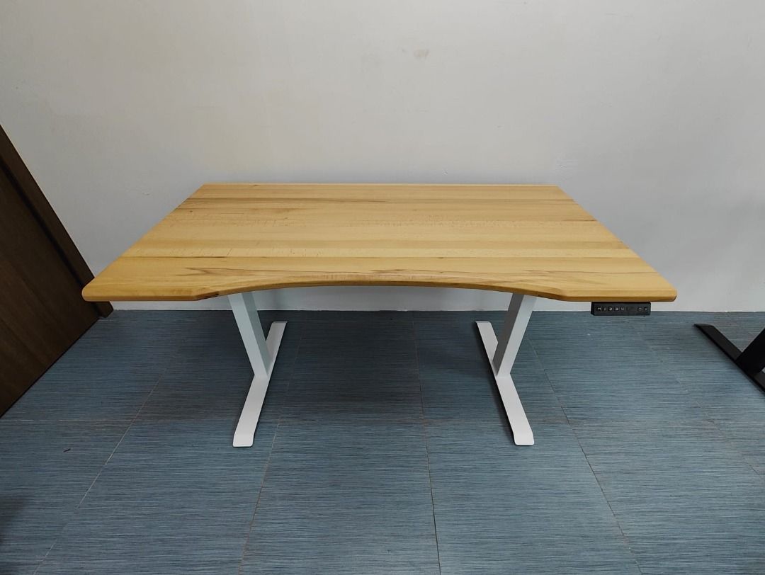 Beech Solid Wood Work Desk with Electric Height Adjustable Stand ...