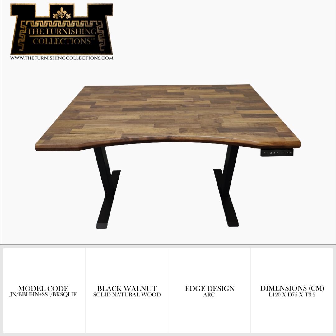 Black Walnut Solid Wood Work Desk with Electric Height Adjustable Stand ...
