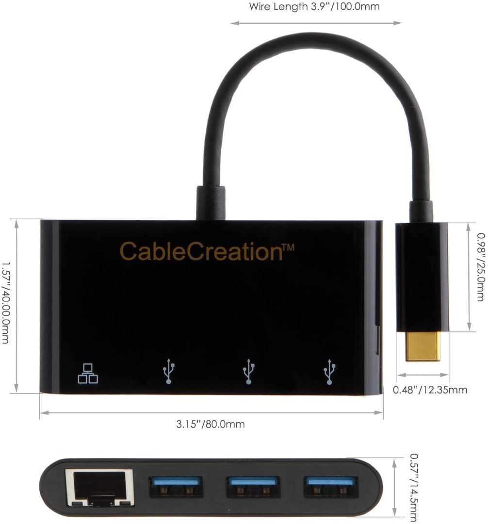 CableCreation USB 3.1 USB-C to 3-Ports USB 3.0 Hub+Gigabit Ethernet ...