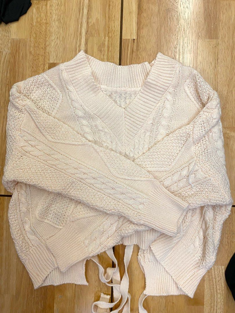 Coquette ribbon tie crochet sweater, Women's Fashion, Tops, Longsleeves ...