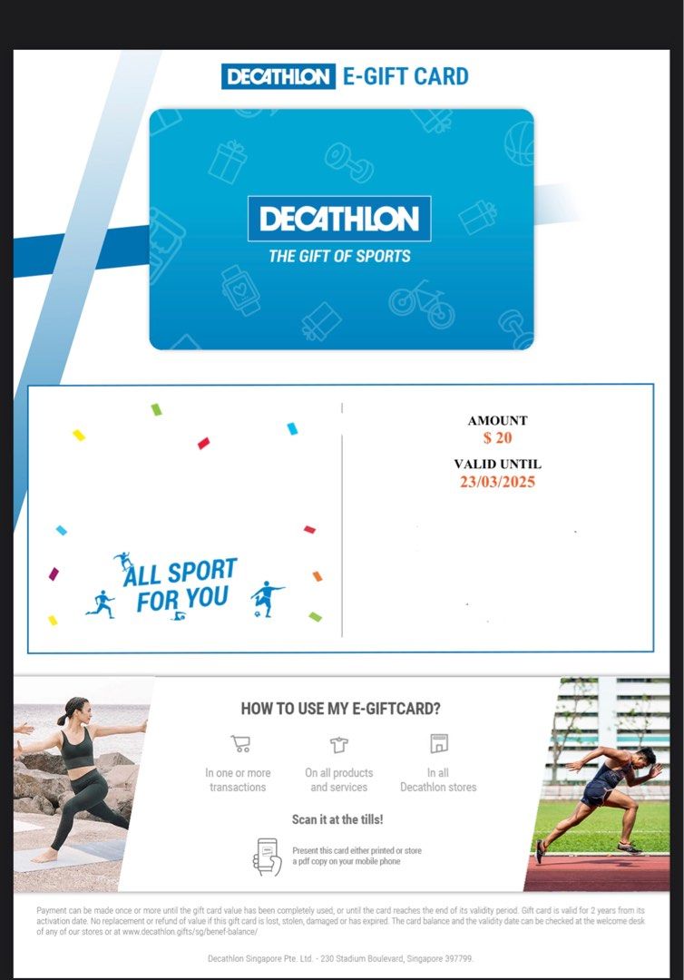 DECATHLON $20 GIFT CARD / VOUCHER, Tickets & Vouchers, Store Credits on ...