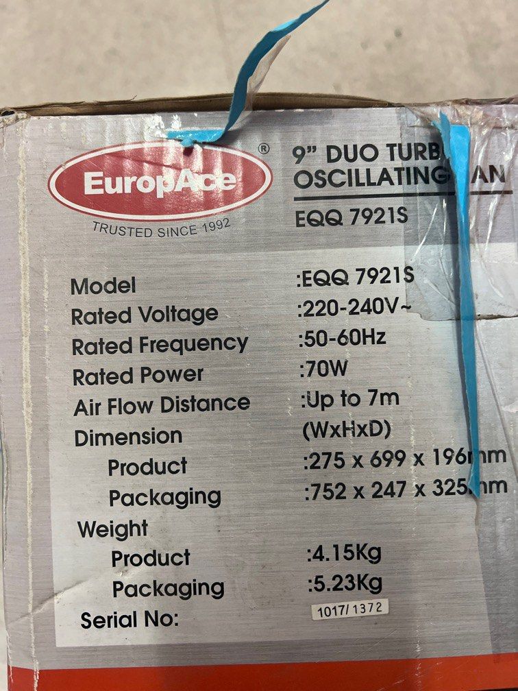 EuropAce twin oscillating fan, Furniture & Home Living, Lighting & Fans ...