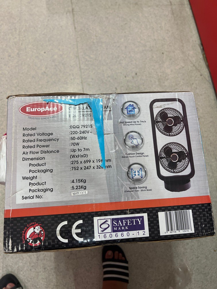 EuropAce twin oscillating fan, Furniture & Home Living, Lighting & Fans ...
