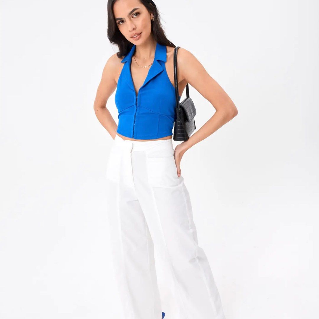 Glassons Halter Hook & Eye Top Blue, Women's Fashion, Tops, Sleeveless ...